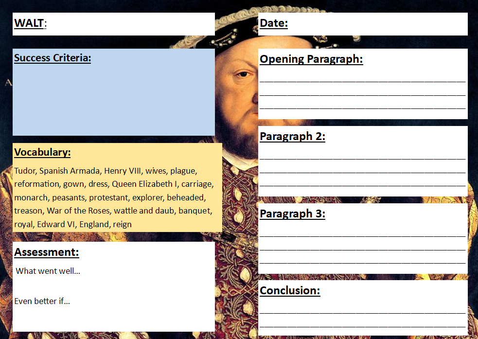 TUDOR THEMED WRITING SUPPORT SHEETS | Teaching Resources