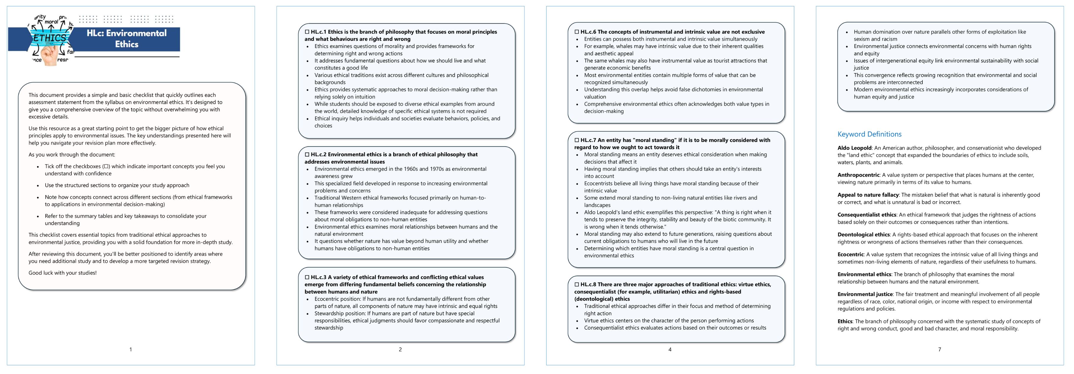 IB DP ESS Lens HLc: Environmental Ethics Condensed Revision Outline ...