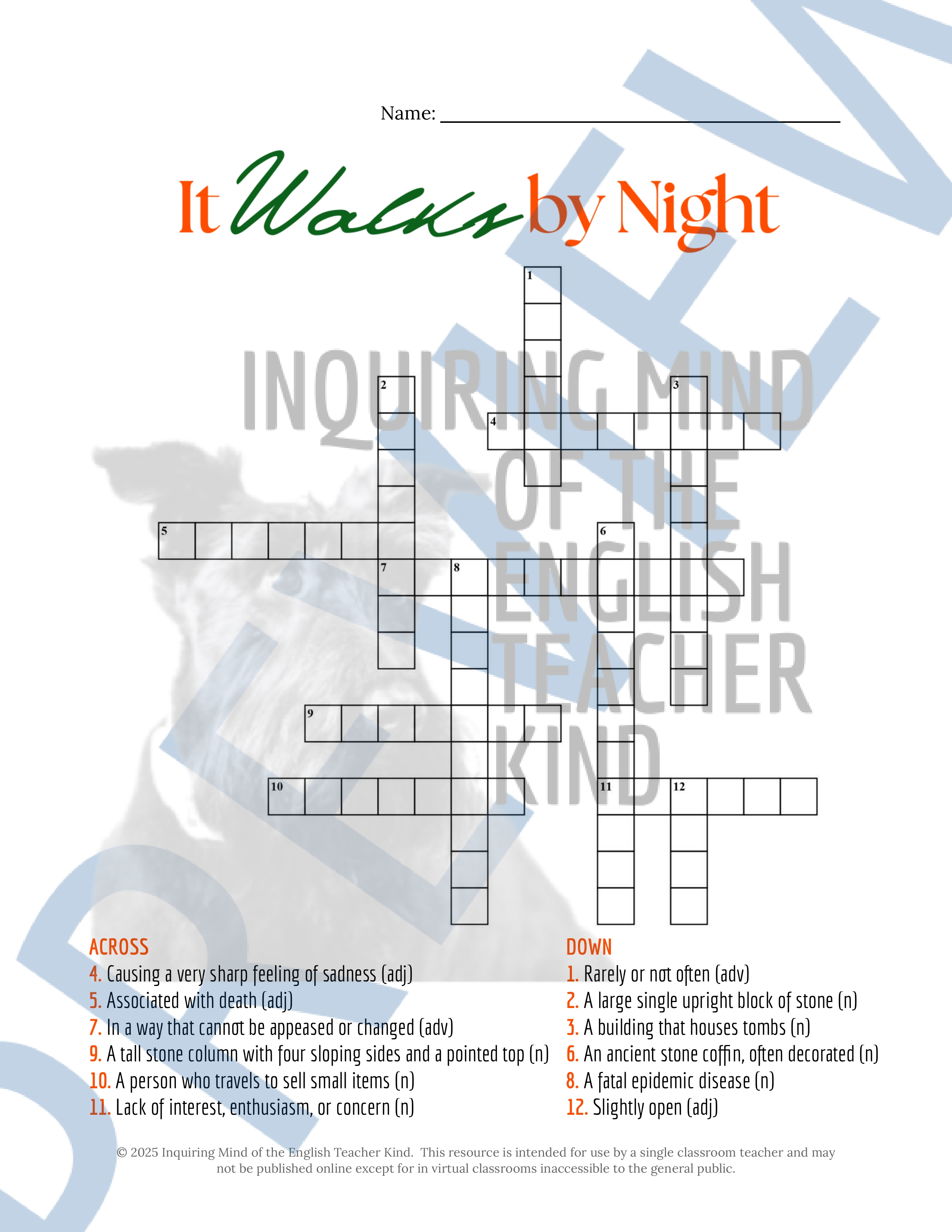 "It Walks by Night" by Henry Kuttner Vocabulary Games | Gothic Fiction ...