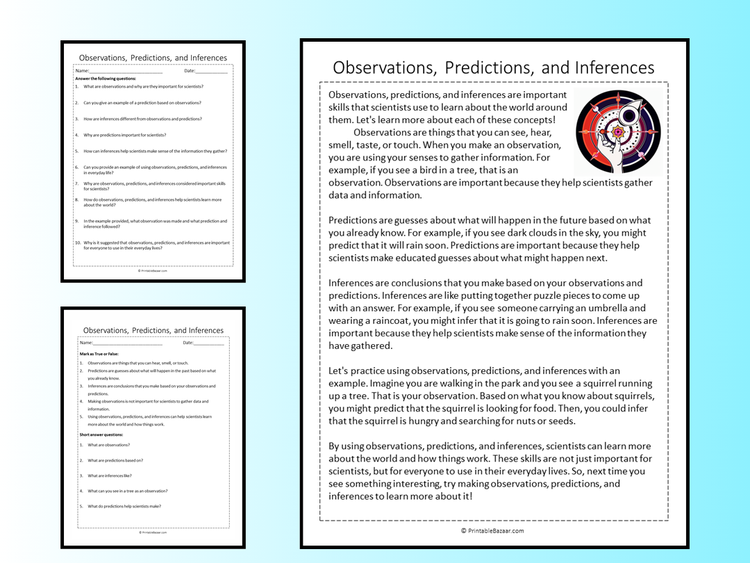 Observations, Predictions, and Inferences Reading Comprehension Passage ...