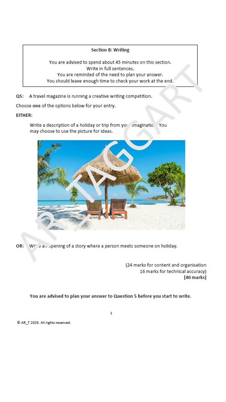 Question 5 - AQA 2026 GCSE English Language Paper 1 Q 5 + Plans, AO ...