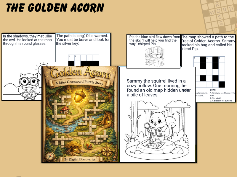 The Golden Acorn Mini Puzzle Story – Grades 1-3 Reading, Crossword, and ...