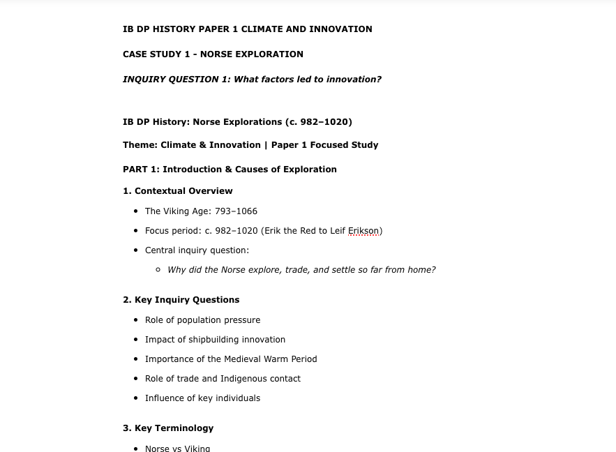 IB DP History Paper 1 - Norse Explorations OUTLINE - What factors led ...