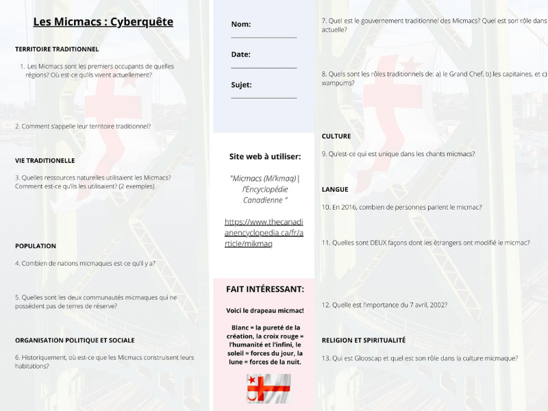 Les Micmacs **French Webquest**- Indigenous History and Culture in ...