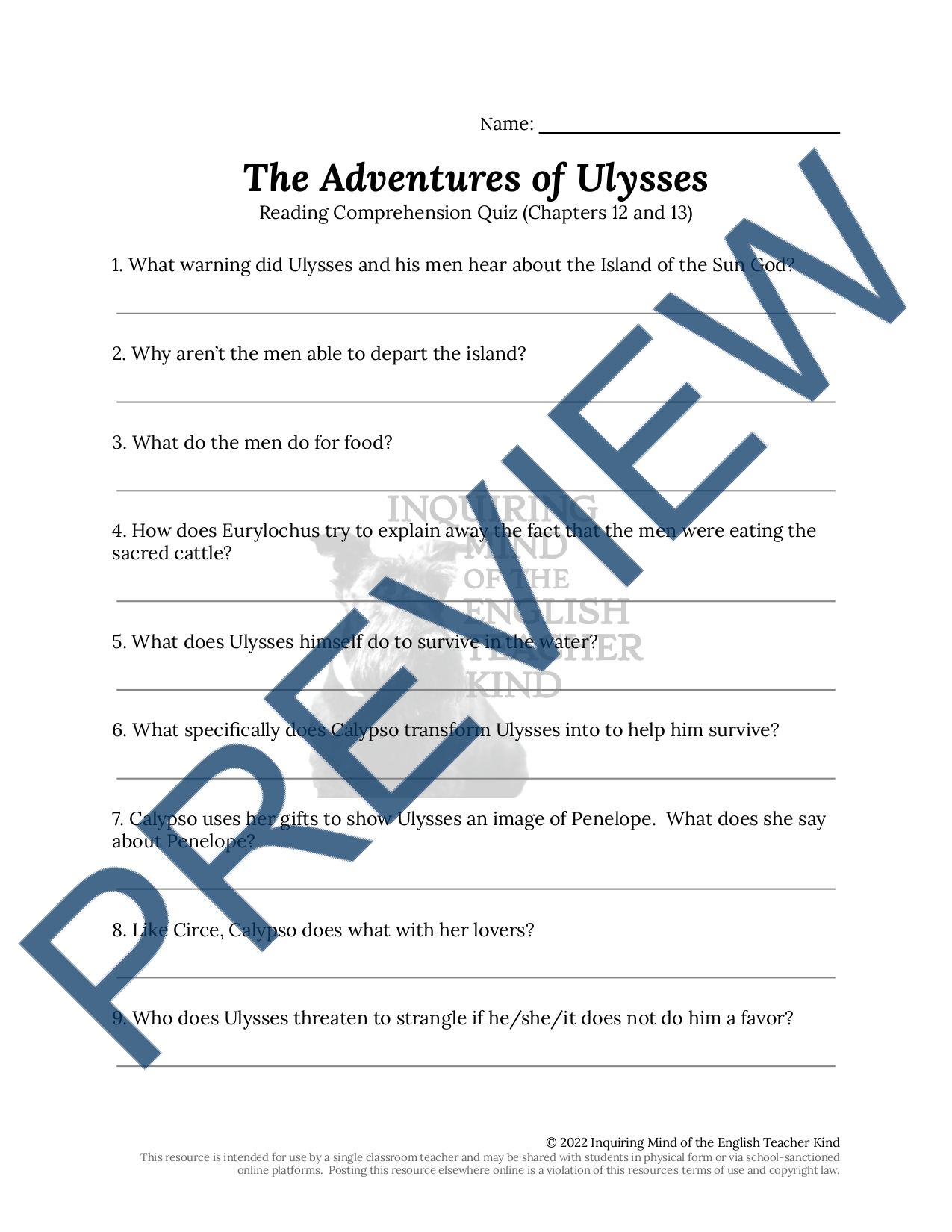Adventures of Ulysses Chapters 12 and 13 Quiz and Answer Key | Teaching ...