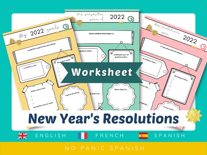 Worksheet | New Year's Resolutions | Spanish - French - English ...