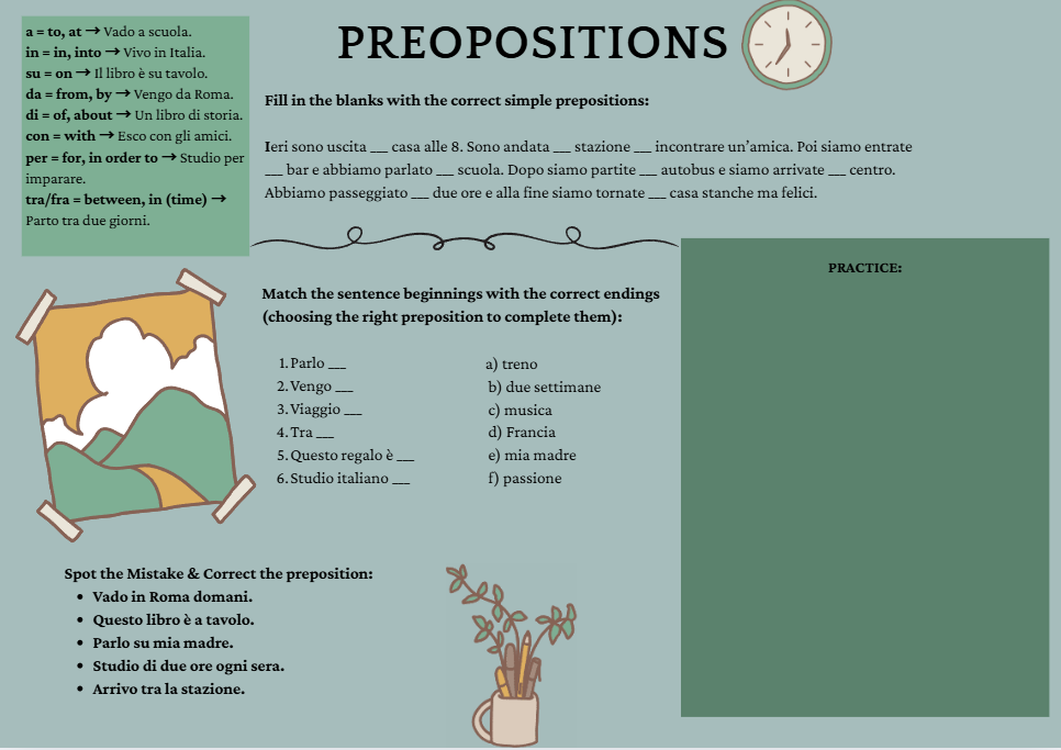 ITALIAN REVISION - Prepositions & Articulated Prepositions B1 ...
