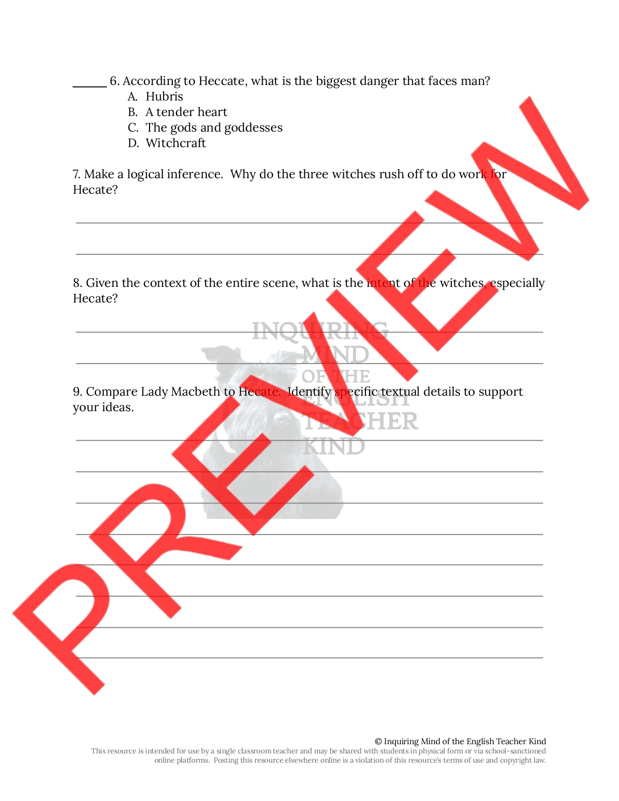 Macbeth Act 3 Scene 5 Close Reading Worksheet | Teaching Resources