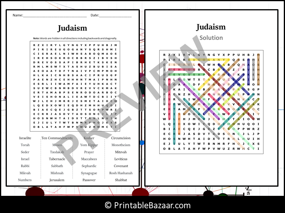 Judaism Word Search Puzzle Worksheet Activity | Teaching Resources