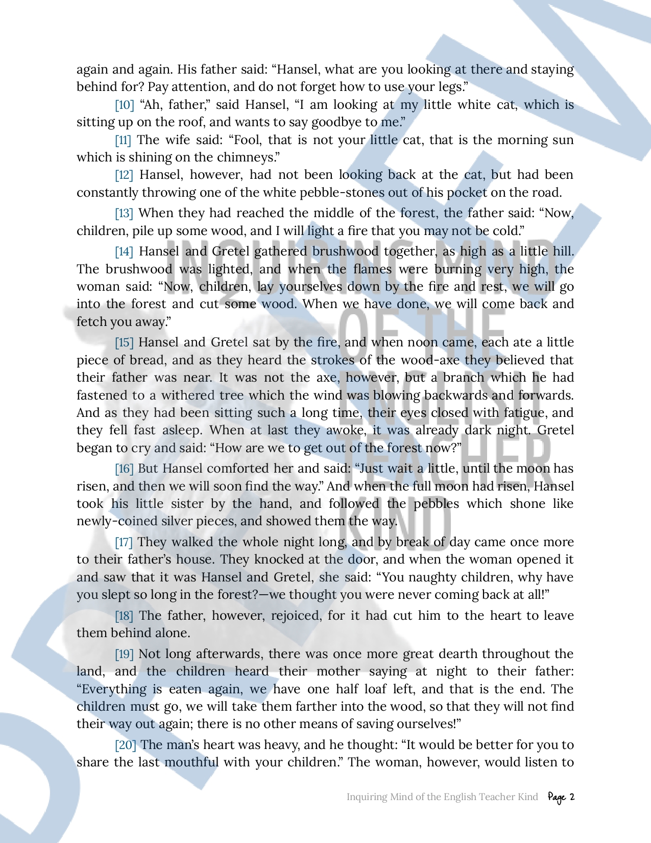 “Hansel and Gretel” Close Reading Analysis Worksheet (Grimm's Fairy ...