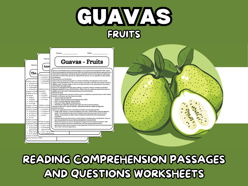 Guavas - Fruits Reading Comprehension Passages and Questions Worksheets ...