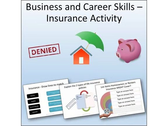 Financial Literacy - Personal Insurance Lesson Activity | Teaching ...
