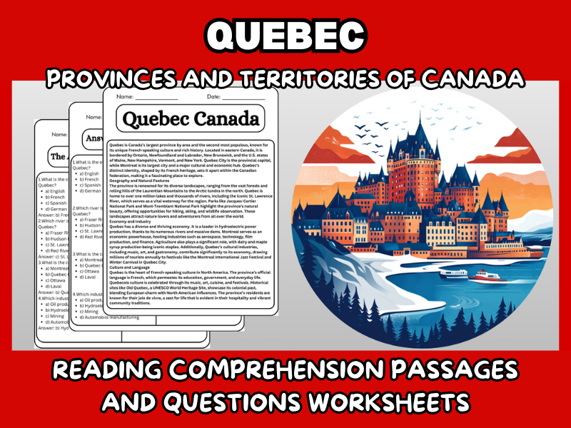 Quebec - Provinces and Territories of Canada Reading Comprehension ...