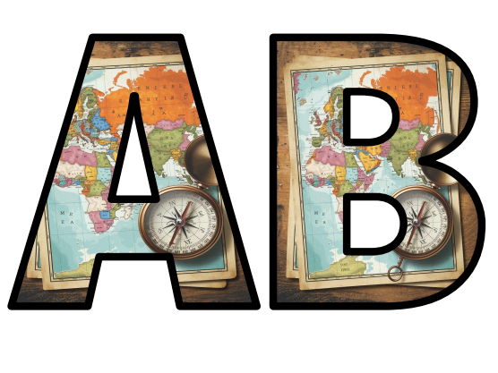 Map Compass Globe Earth Geoegraphy Lettering Set Display Title Letters ...