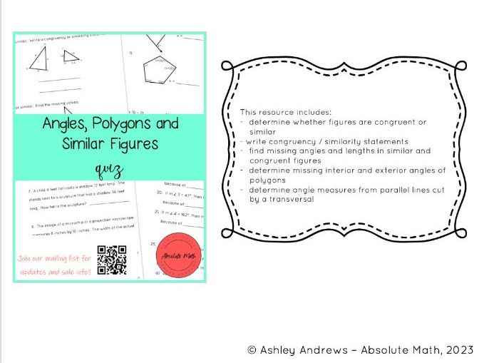 Angles, Polygons and Similar Figures Quiz | Teaching Resources