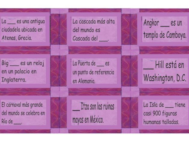 Tourist Attractions Around the World Spanish 4 Worksheet-2 Game-1 Exam ...