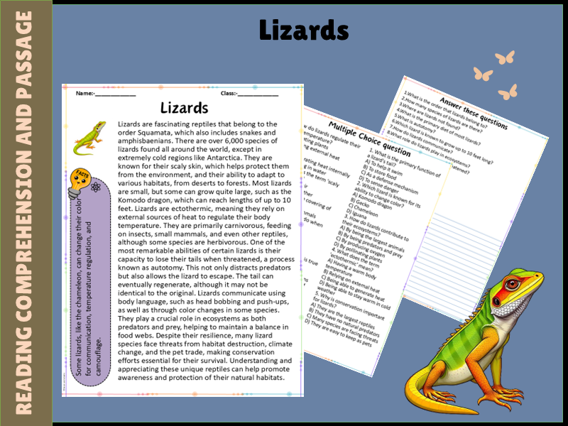 Engaging Passage and Questions About Fascinating Lizards | Teaching ...