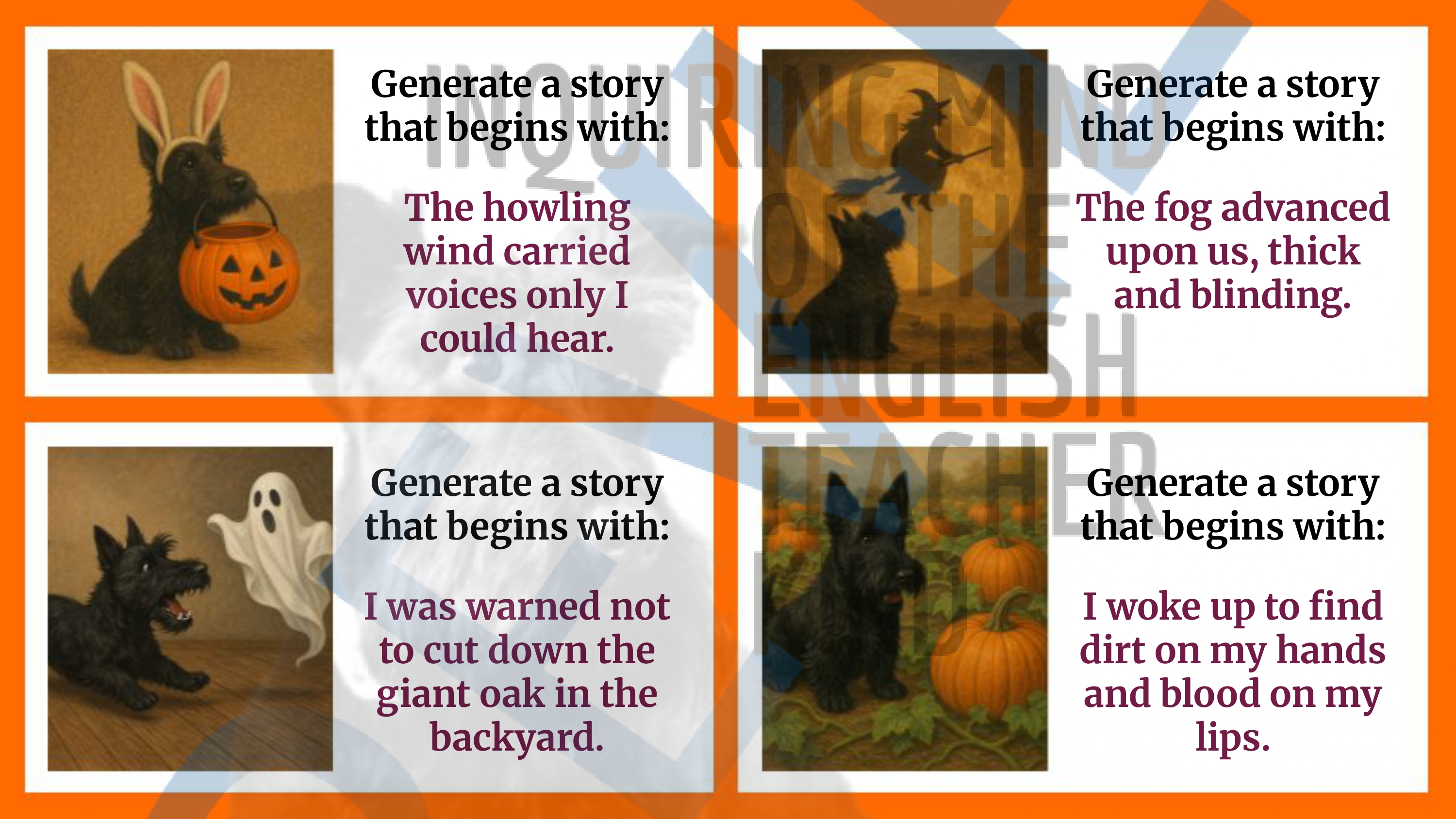 72 Halloween Short Story Starter Task Cards for Creative Writing ...