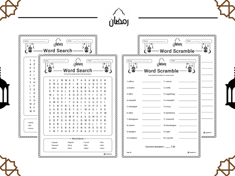 Ramadan Word Scramble and Word Searche : Engaging Vocabulary Puzzles ...