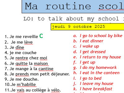 GCSE FRENCH STUDIO - Ma routine scolaire | Teaching Resources