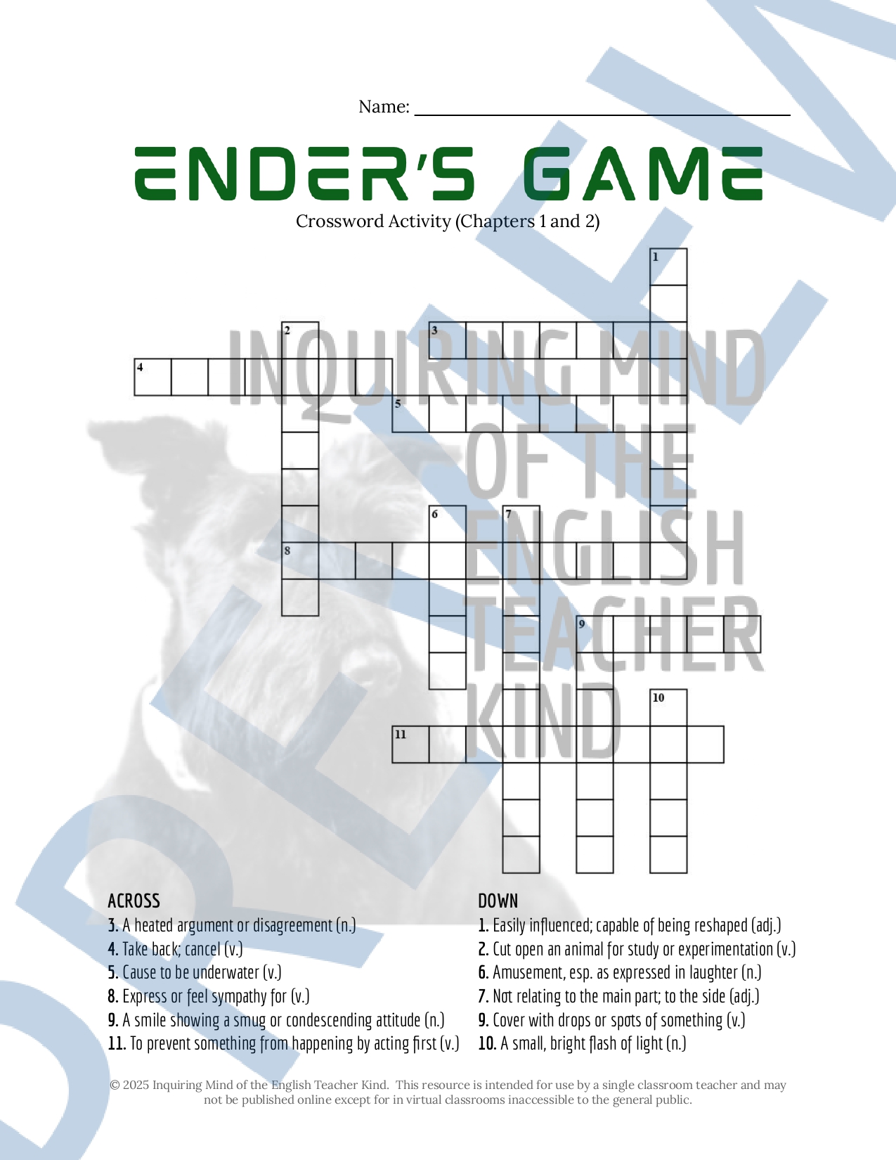 Ender's Game Chapters 1 and 2 Vocabulary Games and Activities ...