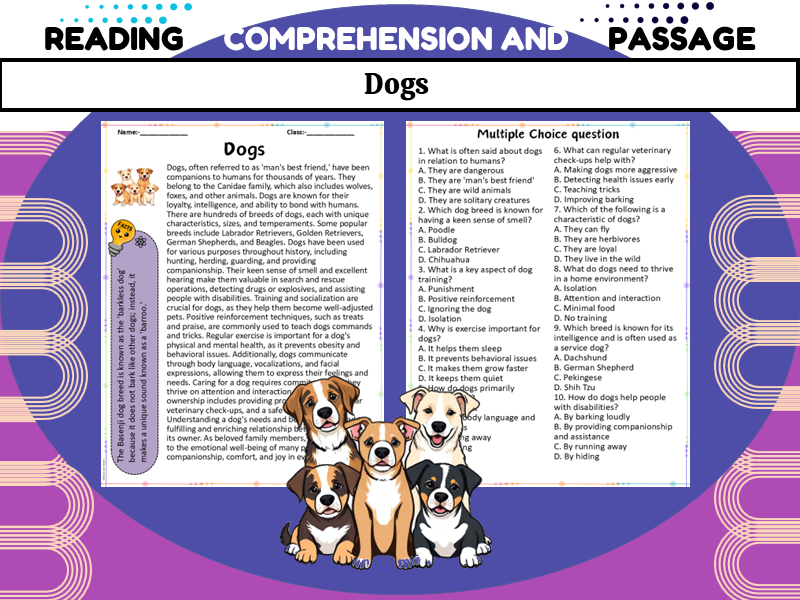 Engaging Reading Passage and Questions About Dogs | Teaching Resources