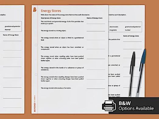 KS3 & KS4 Energy Stores Worksheets | Teaching Resources