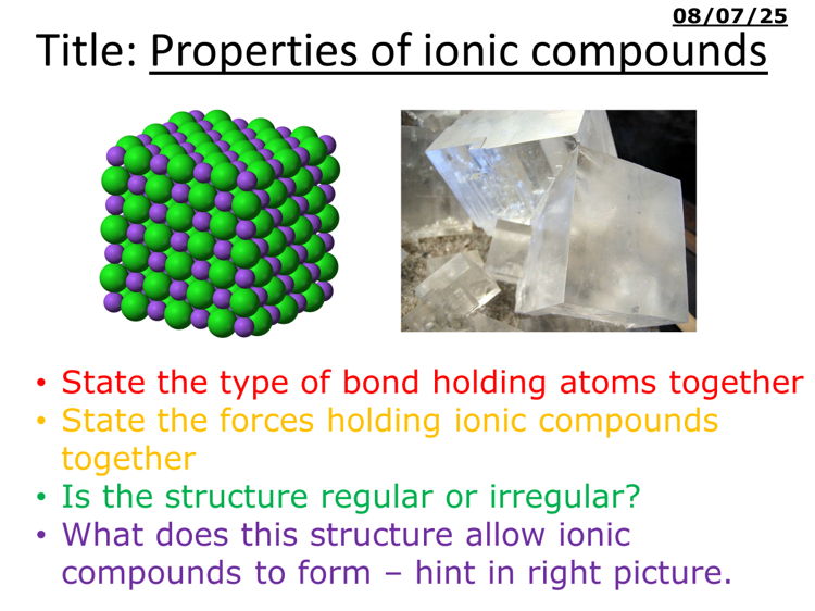 Properties of ionic compounds - complete lesson (GCSE 1-9) | Teaching ...