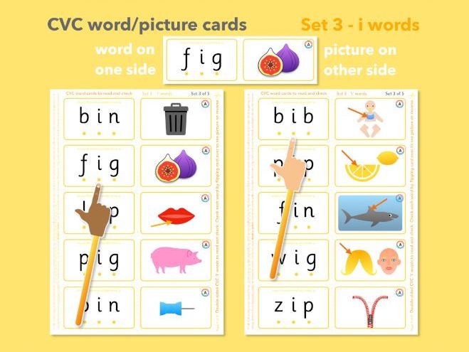 CVC 'i' word/picture cards - Double-sided (Set 3 of 5) | Teaching Resources