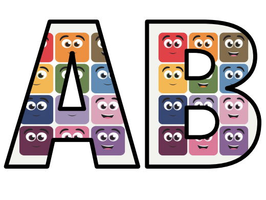 Color Blocks Math Cartoon Faces Lettering Set Display Title Letters ...