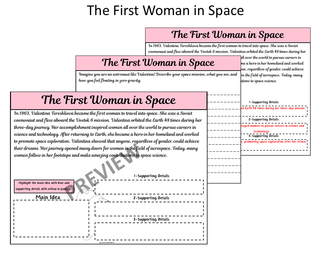 The First Woman in Space | Main Idea and Supporting Details Reading ...