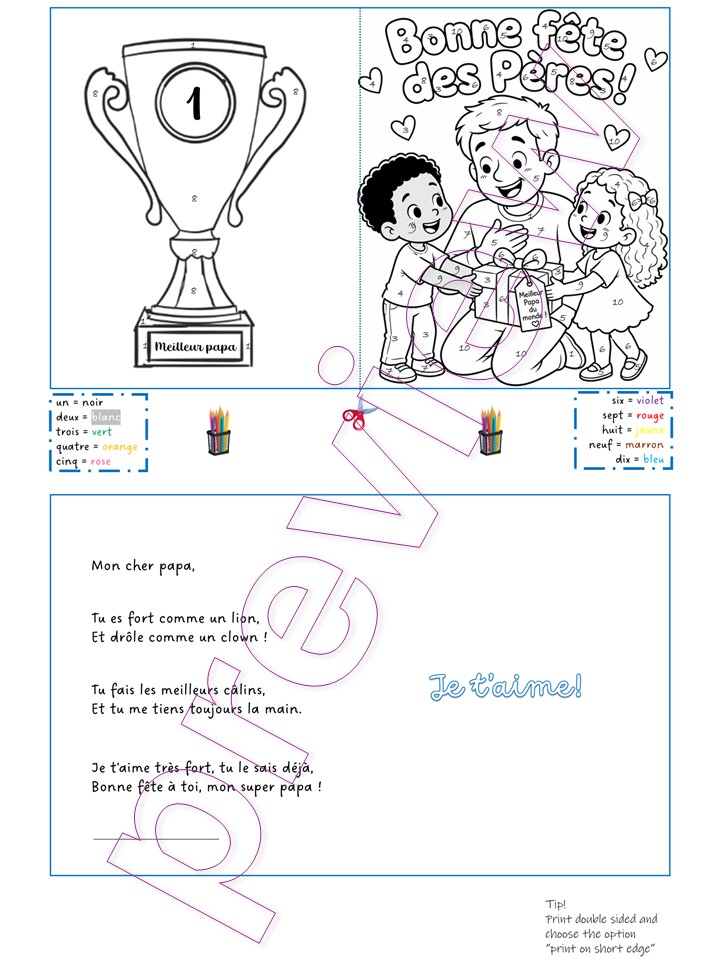 La fête des pères | French Father's day | Colour by number | Card ...