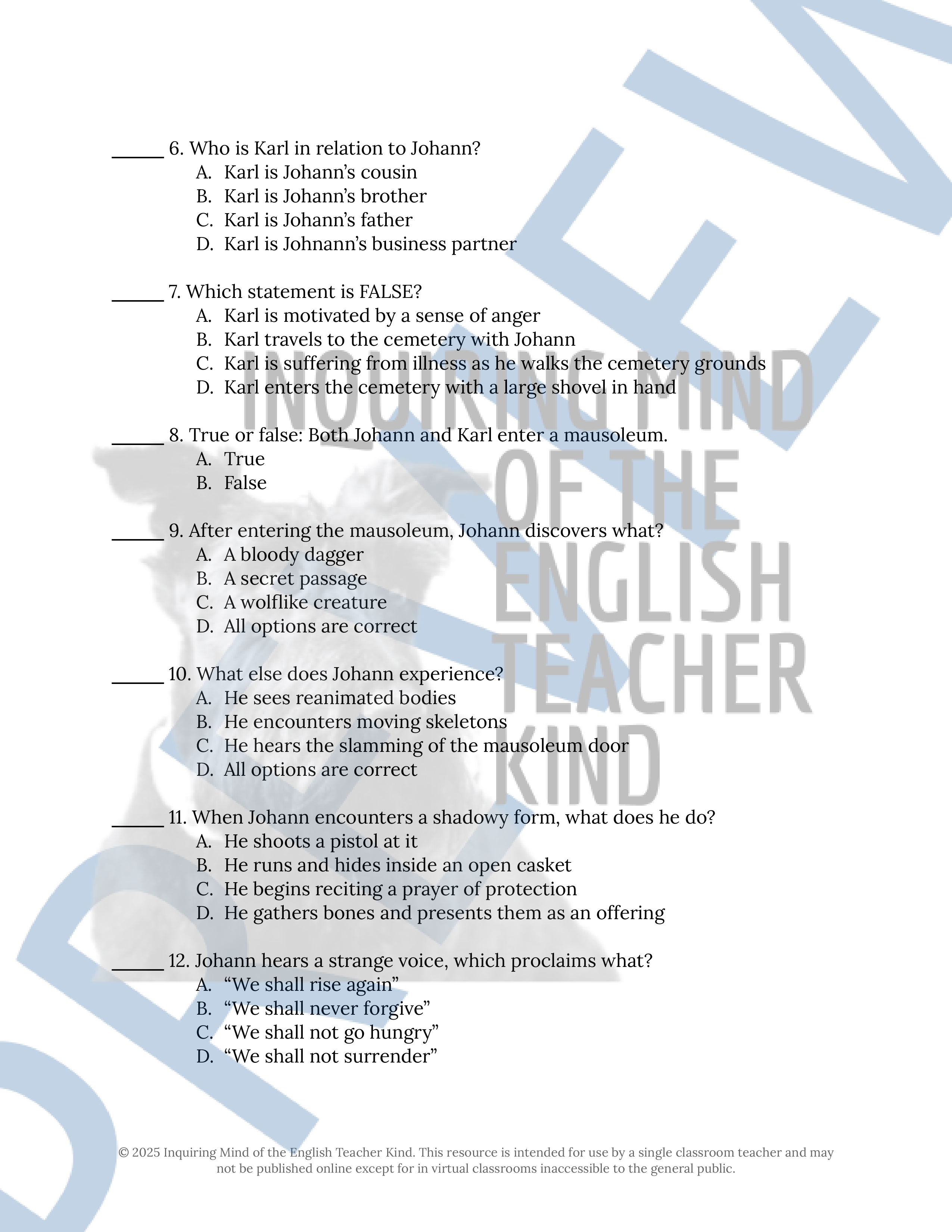 "It Walks by Night" by Henry Kuttner Quiz and Answer Key | Halloween ...