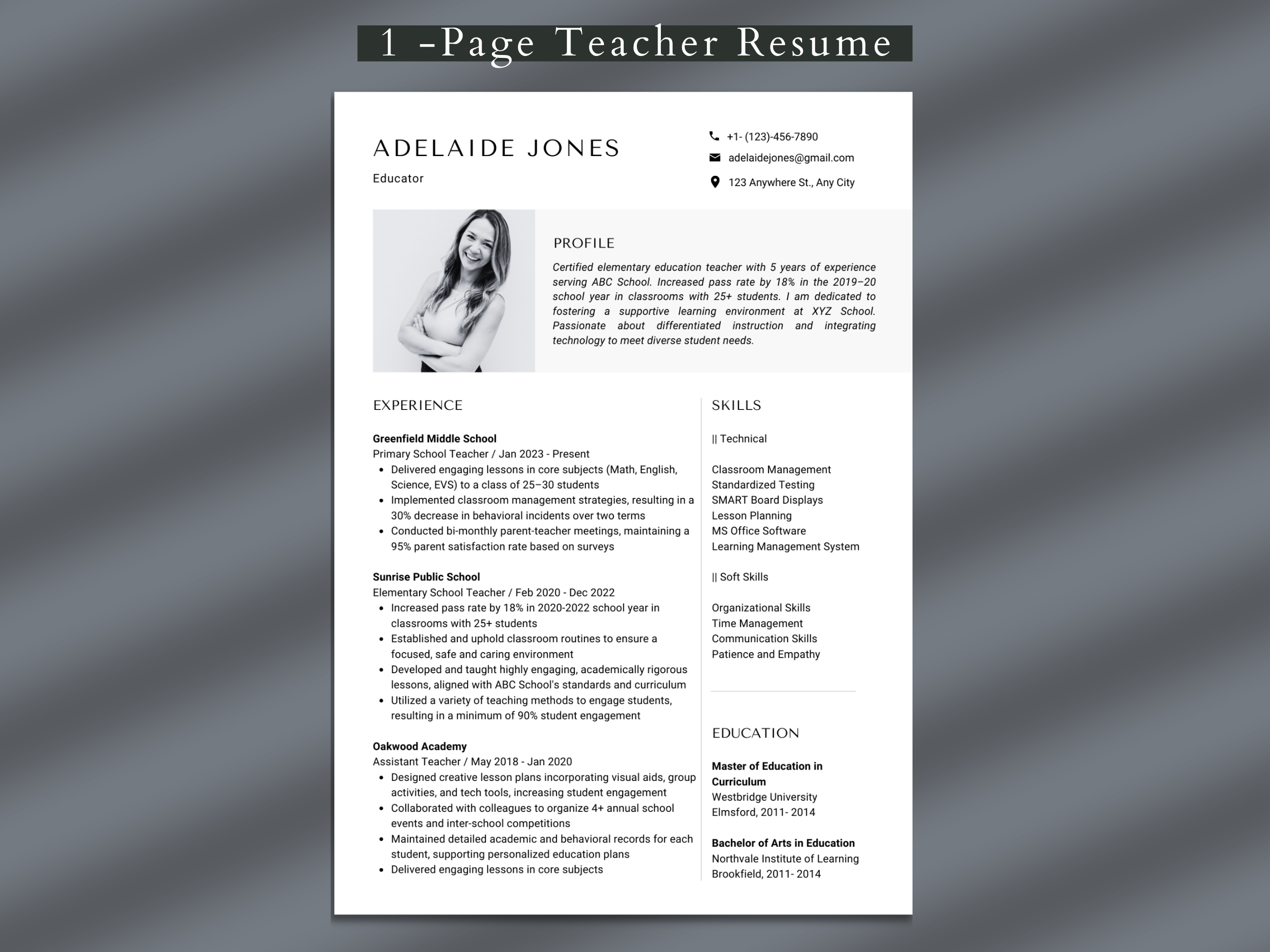 Teacher resume with photo Word, Teacher Resume PDF, Teacher resume with picture Canva, Cover ...