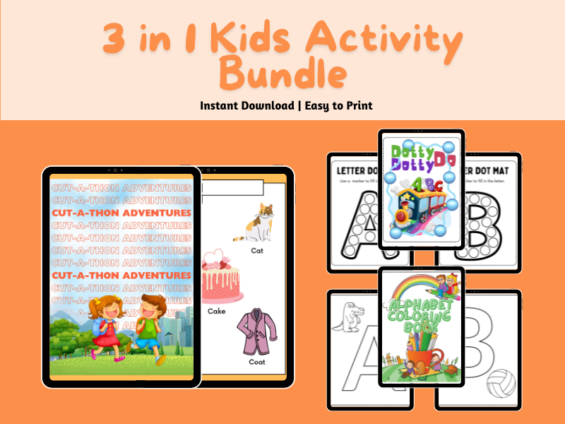 3-in-1 Kids Activity Bundle (Coloring, Do a Dot, and Cut and Paste ...