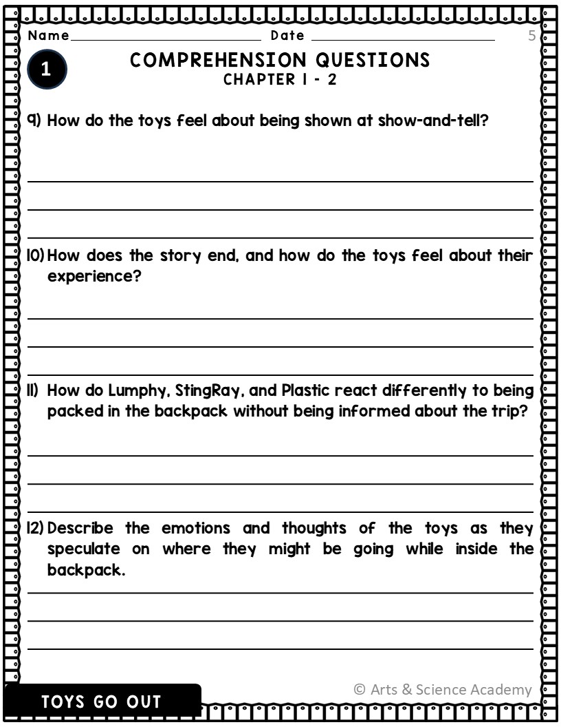 TOYS GO OUT Novel Study Comprehension, Critical Thinking, Vocab, MCQs ...