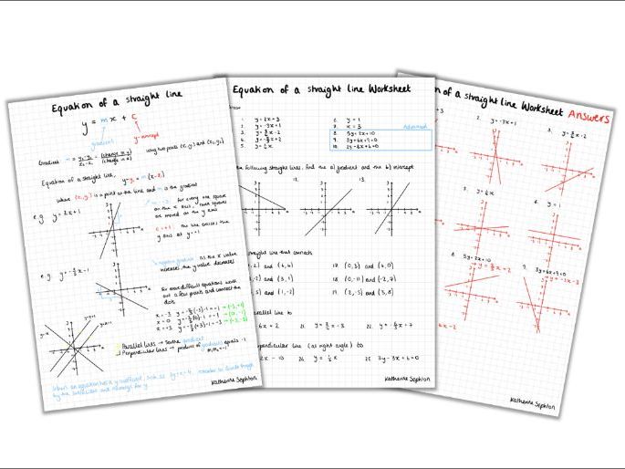 Equation Of A Straight Line Explanation Sheet Worksheet And Answers 