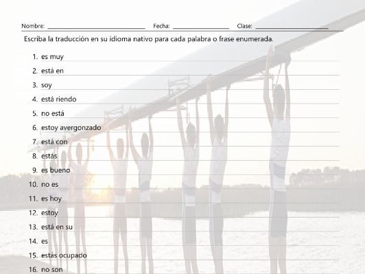 Present Simple with Verbs Ser and Estar Translating Spanish Worksheet ...