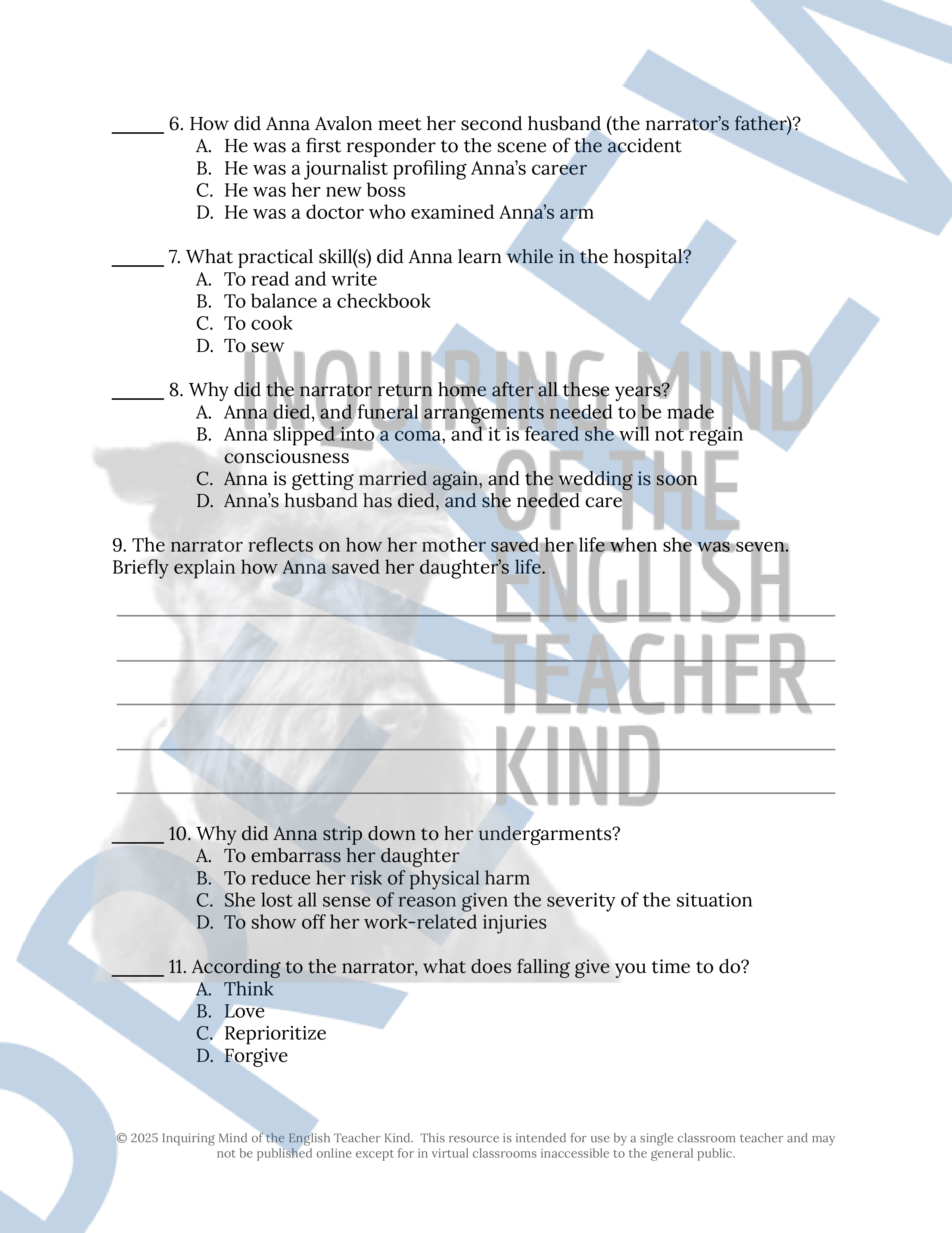 “The Leap” by Louise Erdrich Quiz and Answer Key (Short Story ...