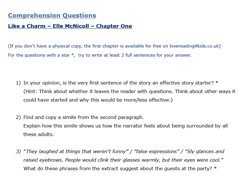 11+ Comprehension Practise - Like a Charm - Elle McNicoll - Chapter One ...