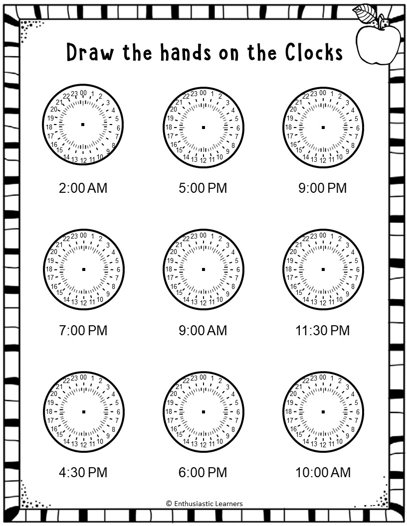 Draw Hands on the Clock – Telling Time Worksheets Math | Teaching Resources