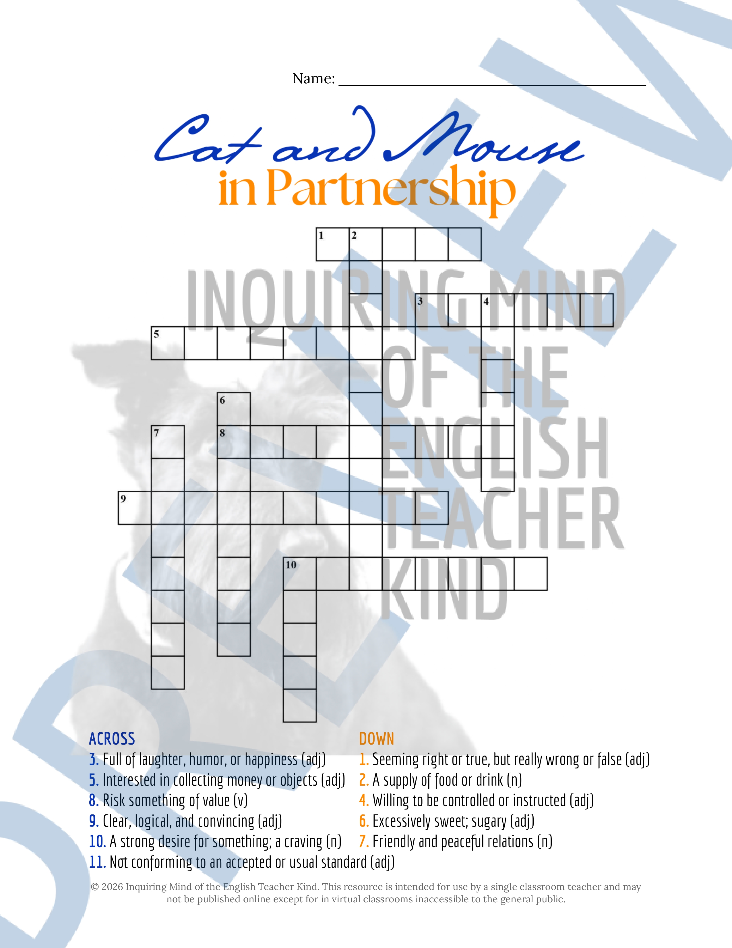 "Cat and Mouse in Partnership" Vocabulary Games | Grimm Fairy Tale ...