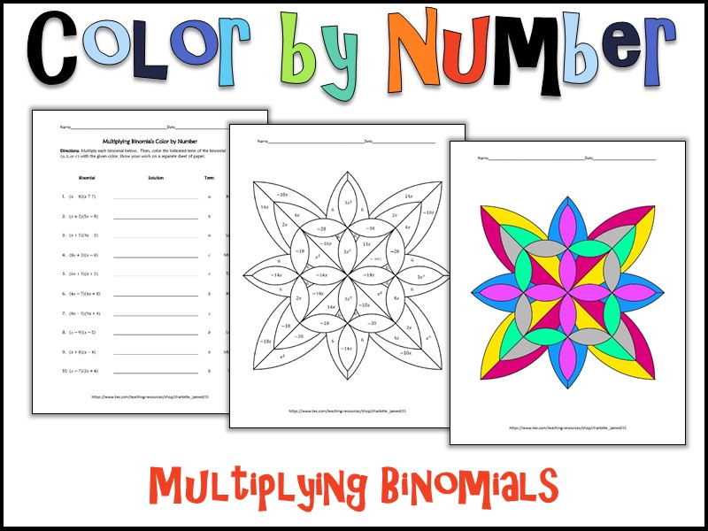 Multiplying Binomials Color By Number Teaching Resources Multiplying Binomials Color By Number Teaching Resources