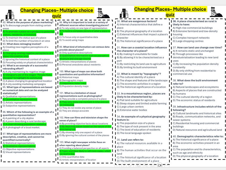 A Level Geography Changing Places Revision - Over 100 mutiple choice ...