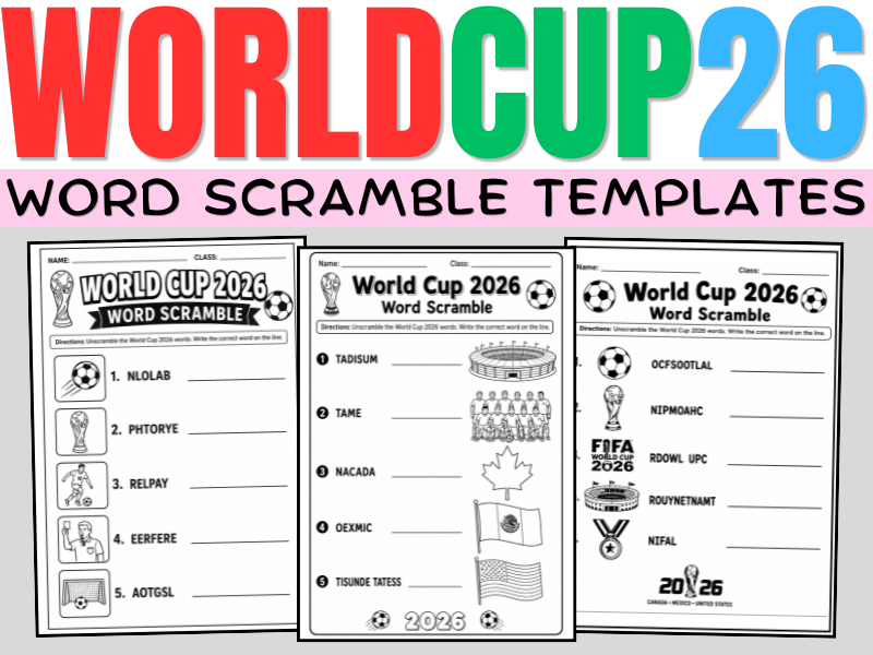 World Cup 2026 Word Scramble Worksheets | Vocabulary & Literacy ...