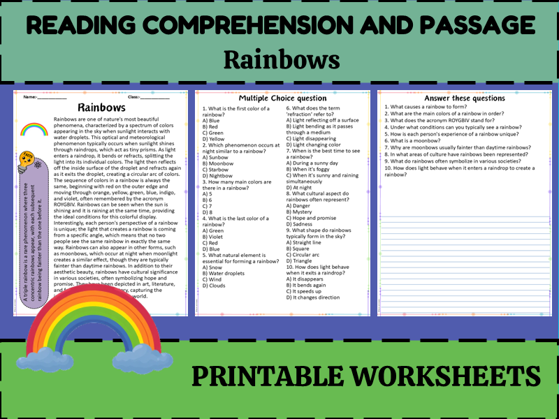 Exploring Rainbows: Engaging Reading Passage with Thoughtful Questions ...