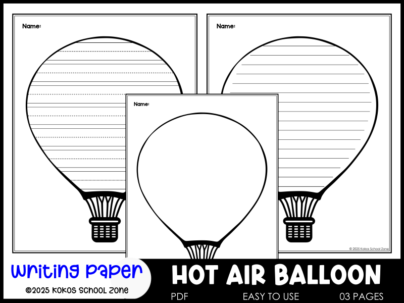 Hot Air Balloon Writing Paper Blank Lined and Dotted Handwriting Lines ...