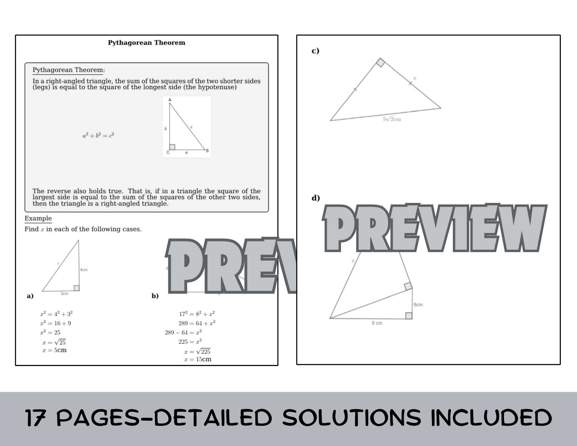 Pythagorean Theorem Worksheet (with solutions) | Teaching Resources