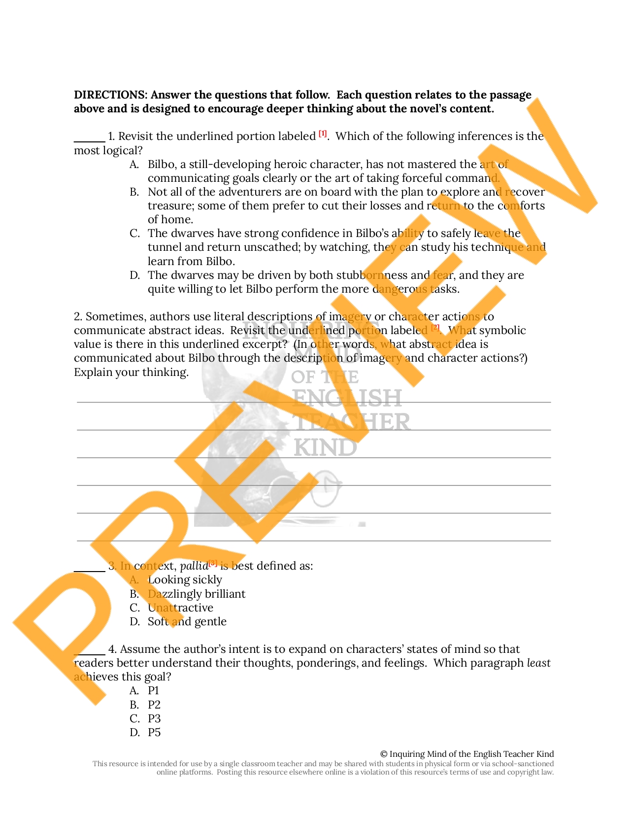The Hobbit Close Reading Worksheet - Chapter 13 | Teaching Resources