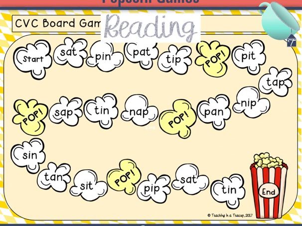 Popcorn Games - CVC Word Board Games | Teaching Resources